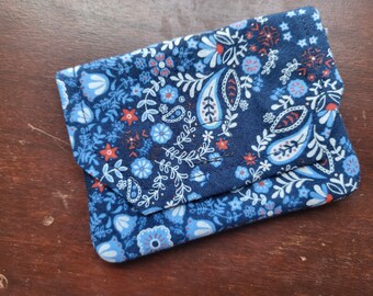 Blue and White Mini Wallet Hand Sewn Small Fabric Wallet Small Purse ...