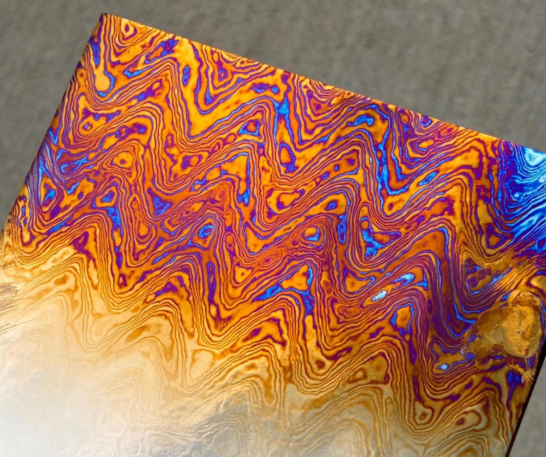 Mokume Ti Damascus Plate – Wave Pattern, 3 Alloys, 3.6mm Thick ...