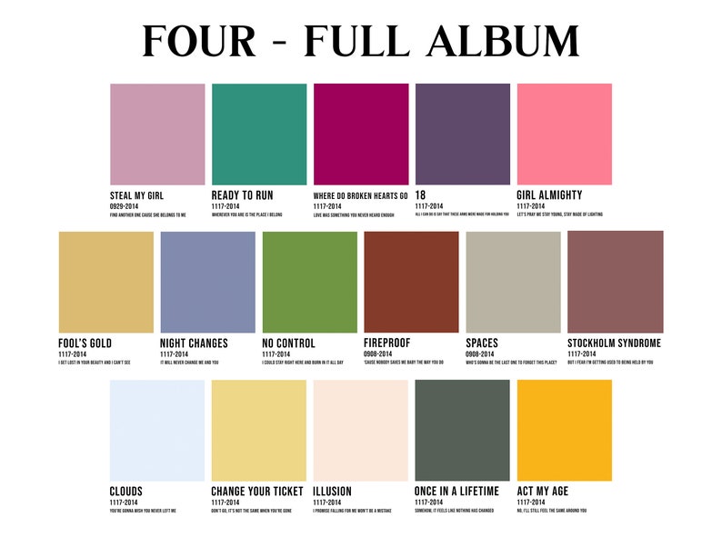 FOUR Album Color Palette Prints One Direction Prints 1D - Etsy