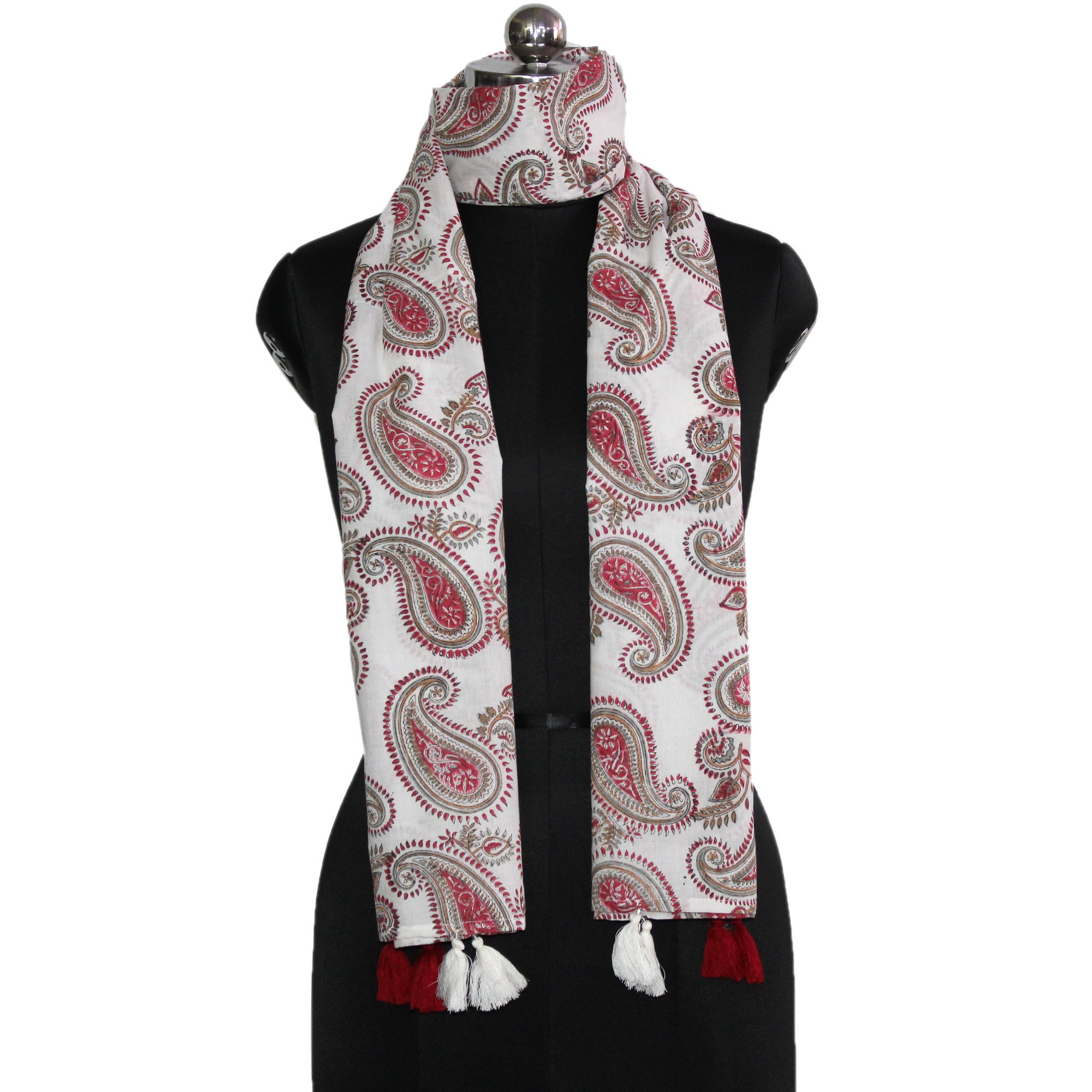 White Red Hand Block Print Dupatta L Scarf Stole Printed Dupatta L ...