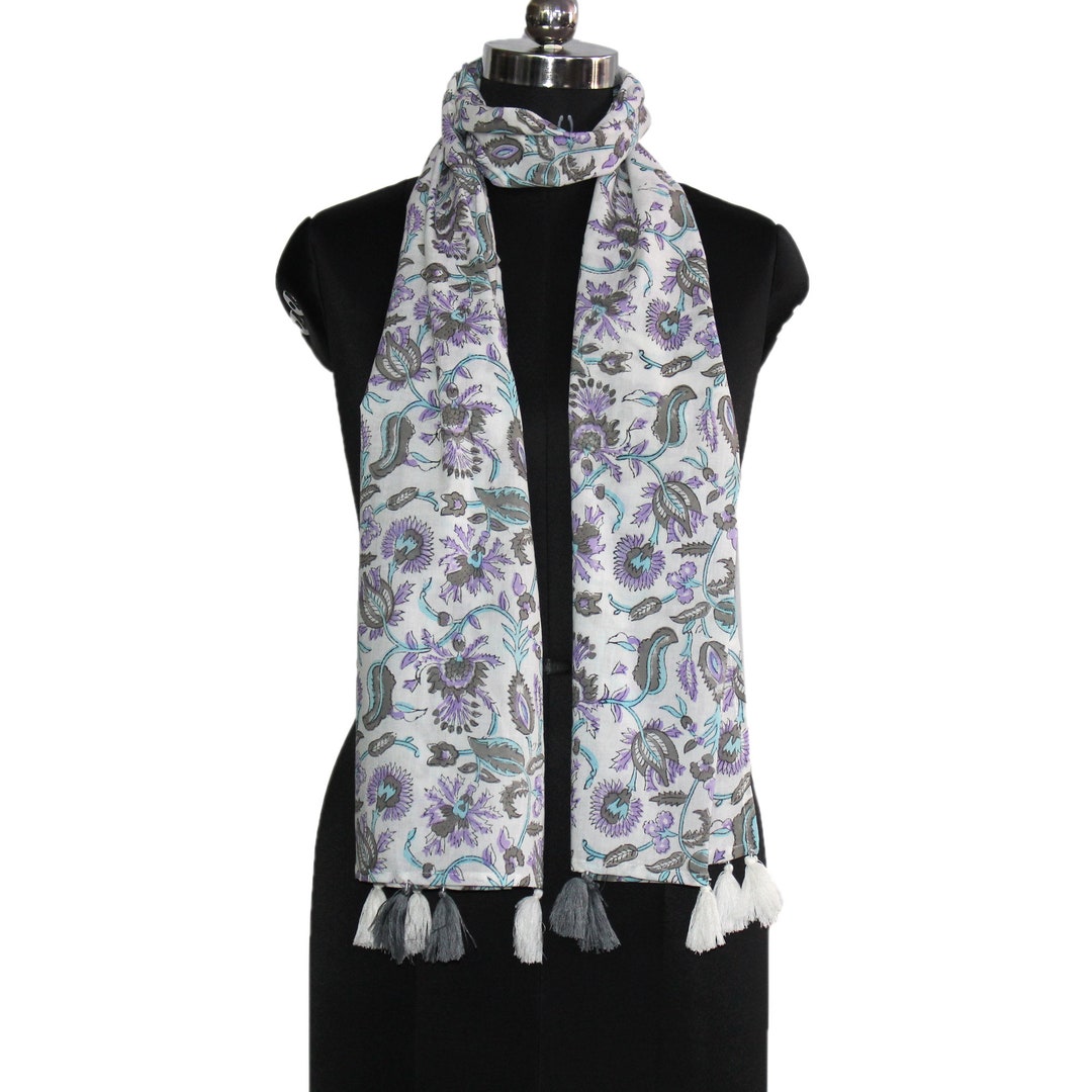 Baumwollschal mit Quaste für Frauen l Blatt Blumen Print - Etsy.de