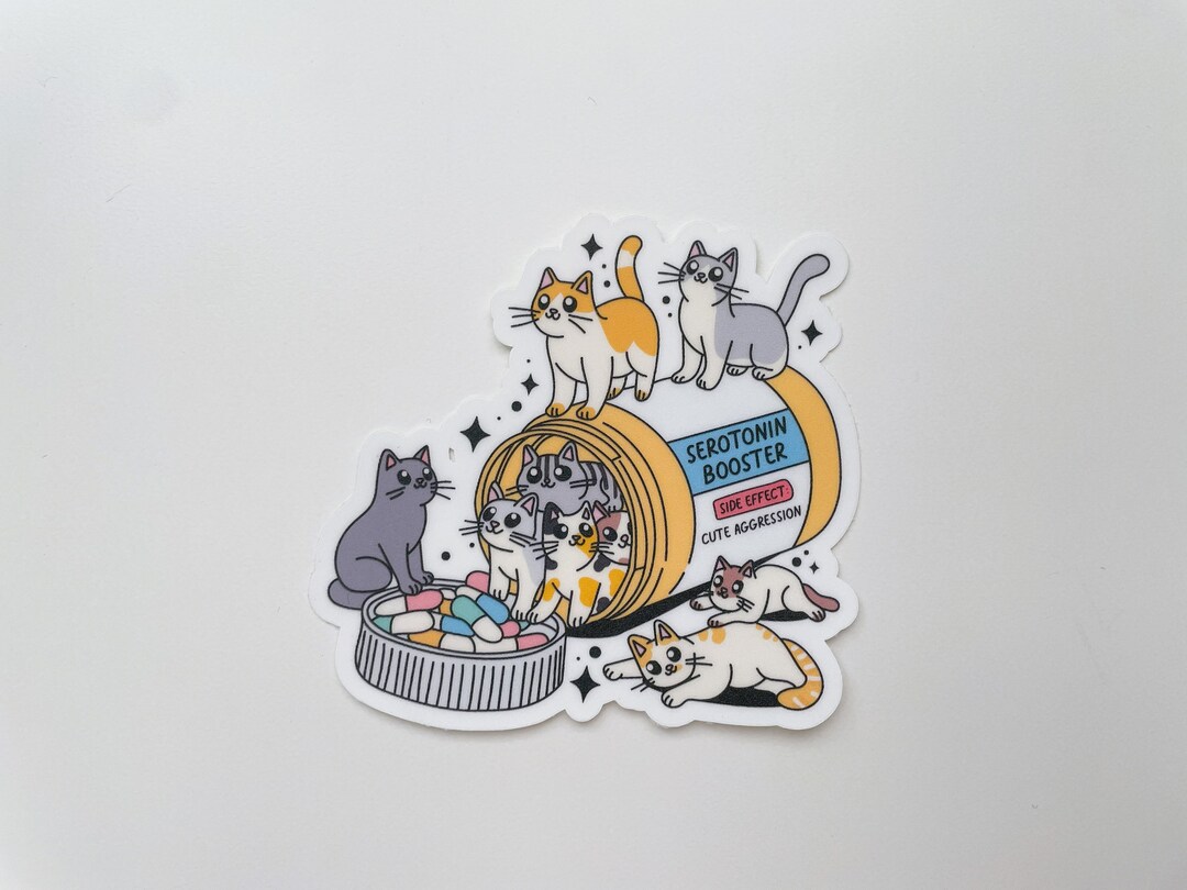 Serotonin Booster Cat Sticker, Funny Cat Sticker, Waterproof Sticker ...