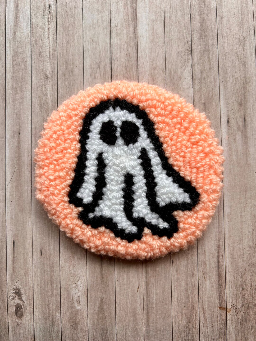 Ghost Halloween Punch Needle Mug Rug Coaster - Peach - Etsy
