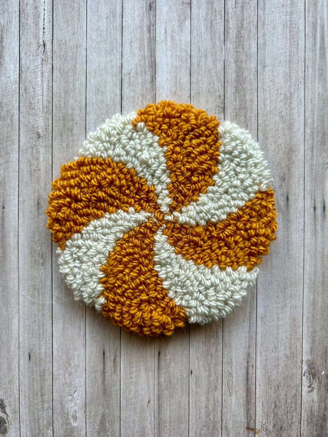 Mustard & Beige Swirl Punch Needle Mug Rug Coaster - Autumnal Fall ...