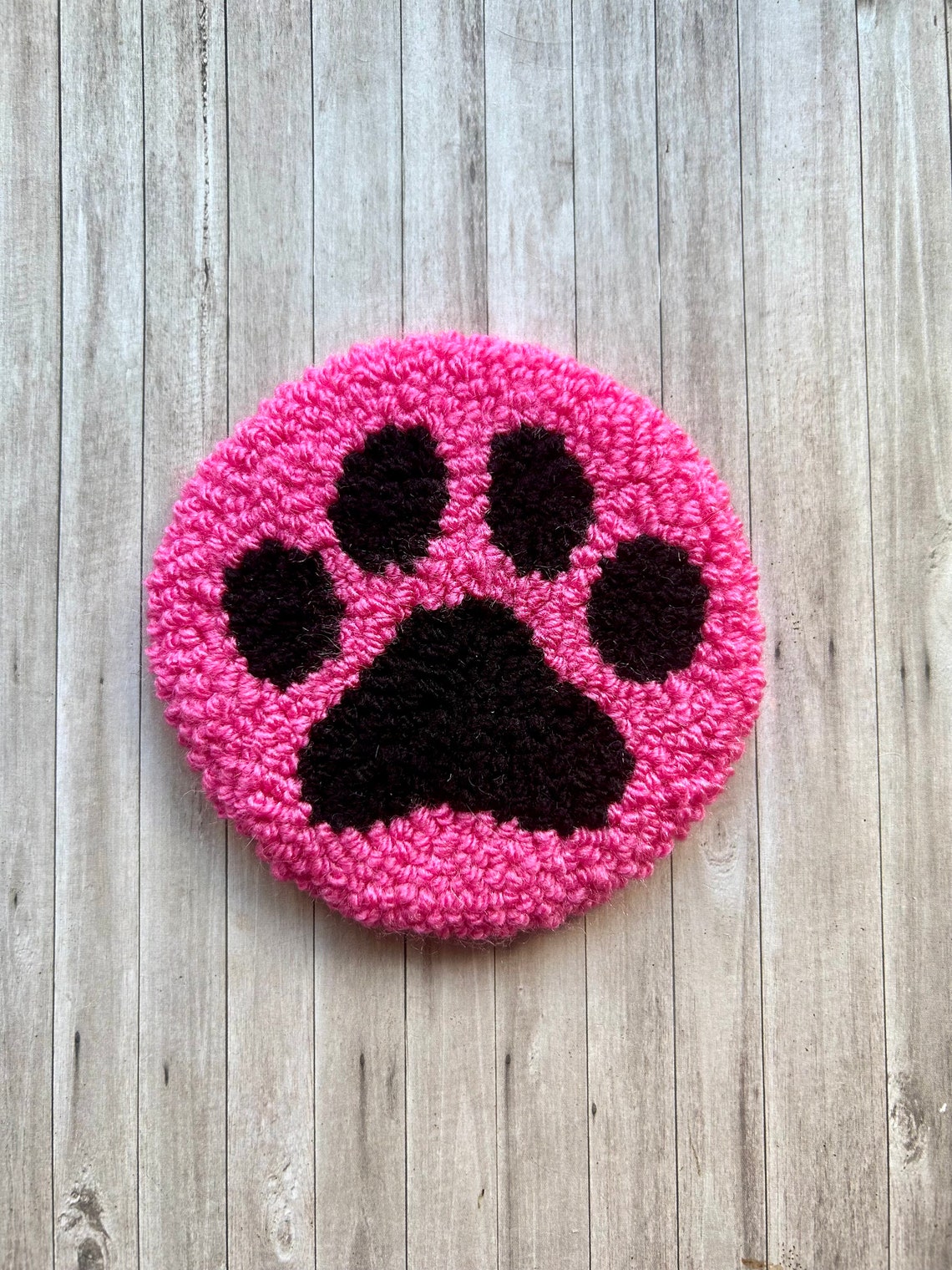 Paw Print Punch Needle Mug Rug Coaster - Pink - Etsy