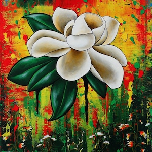 24 X 30 Vonflora Painting of Magnolia Abstract Expressionistic Floral ...