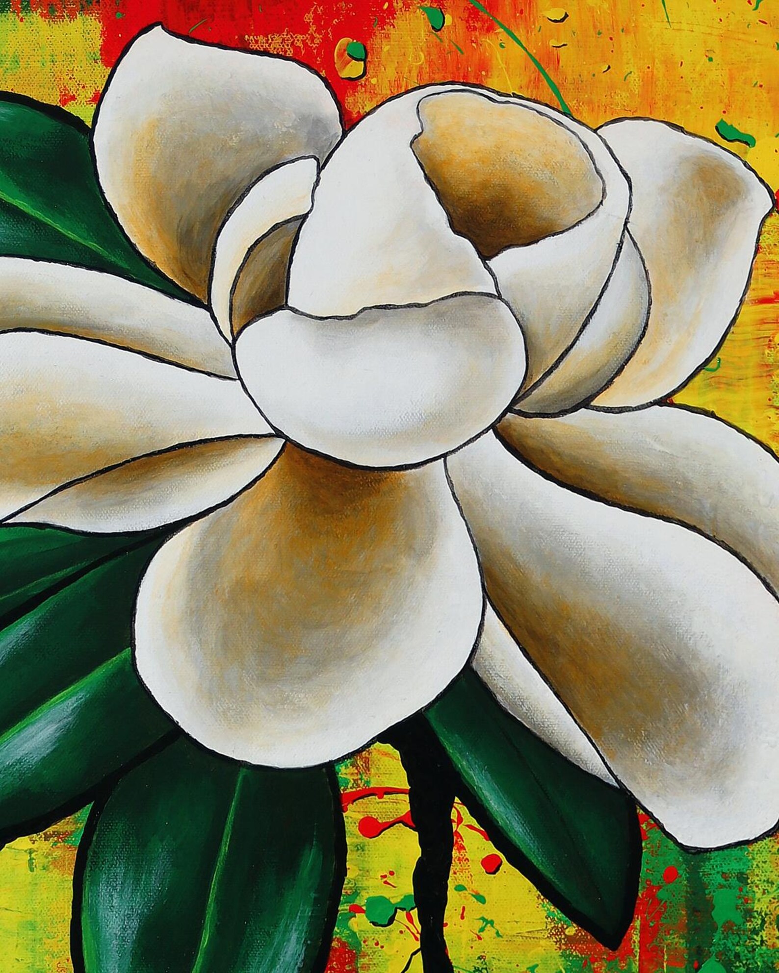 24 X 30 Vonflora Painting of Magnolia Abstract Expressionistic Floral ...