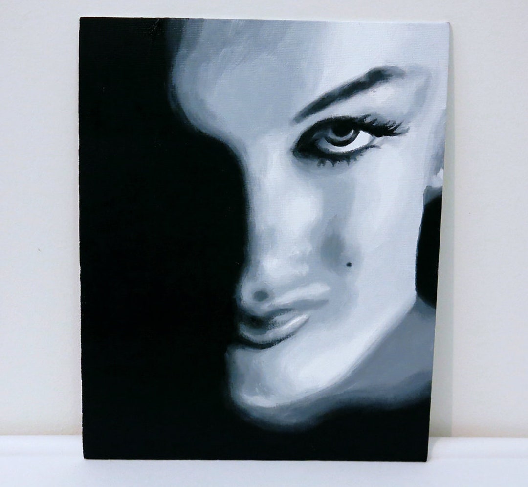 Hand-painted Marilyn Monroe Oil Painting, Black and White Art (8x10) - Etsy