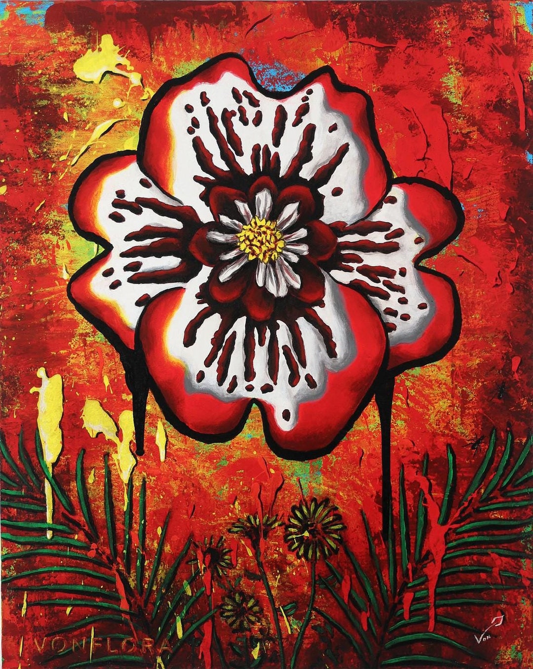 24 X 30 Vonflora Painting of Orchid Abstract Expressionistic Floral Art ...
