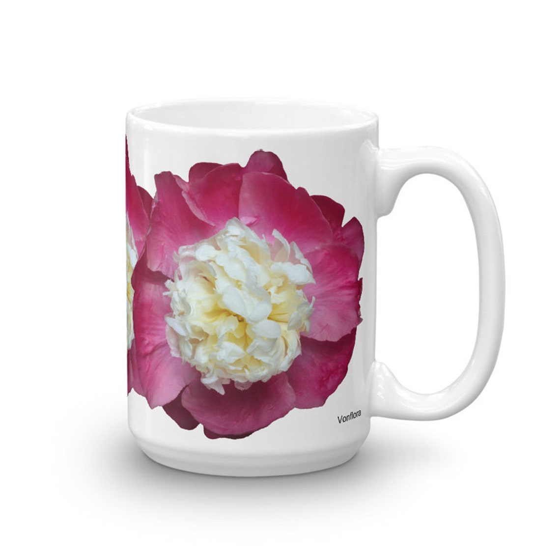 Vonflora Pink White Peony Coffee Mug Peony Tea Cup Peony Flower Mug