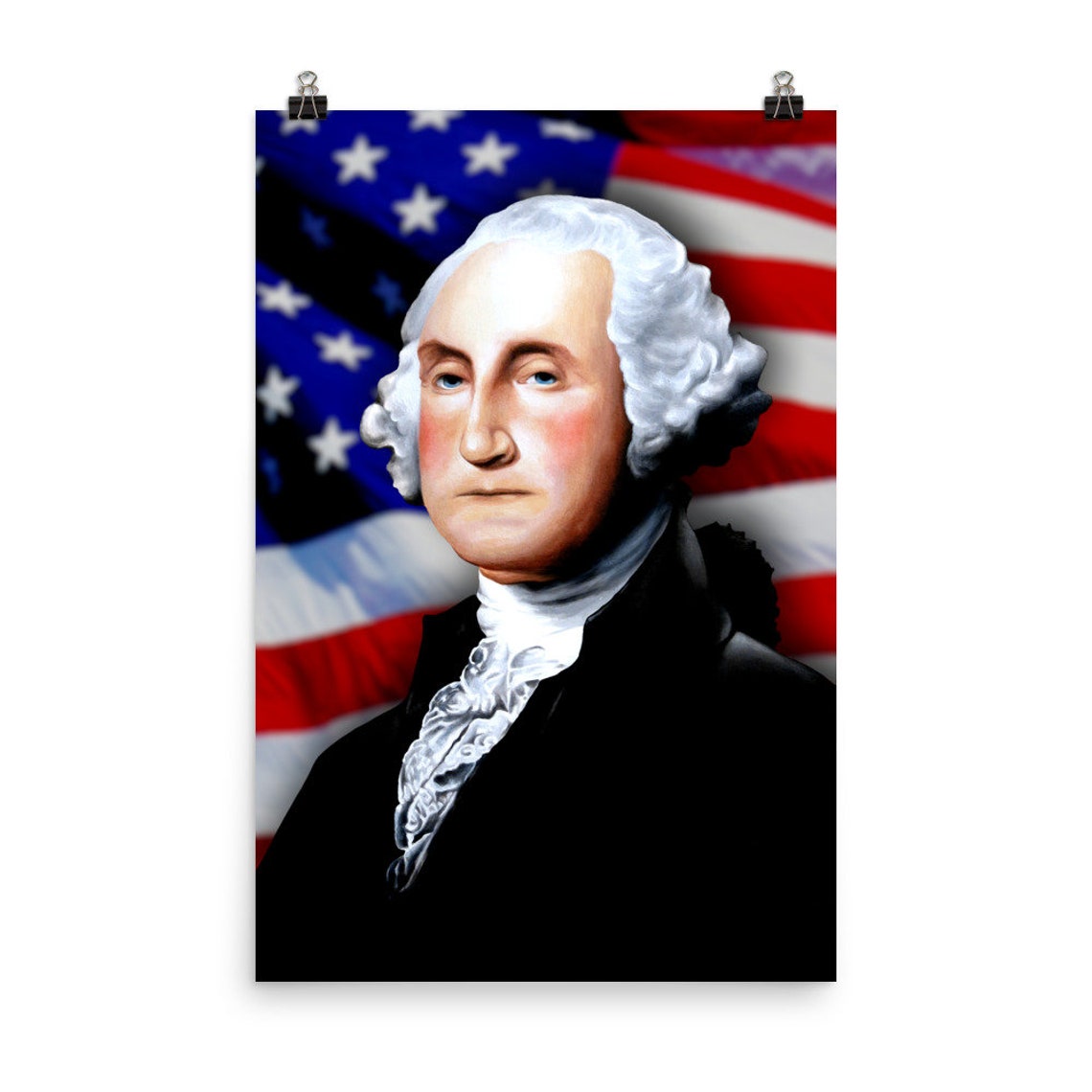 George Washington Print Poster Wall Art With US Flag Patriotic Poster ...