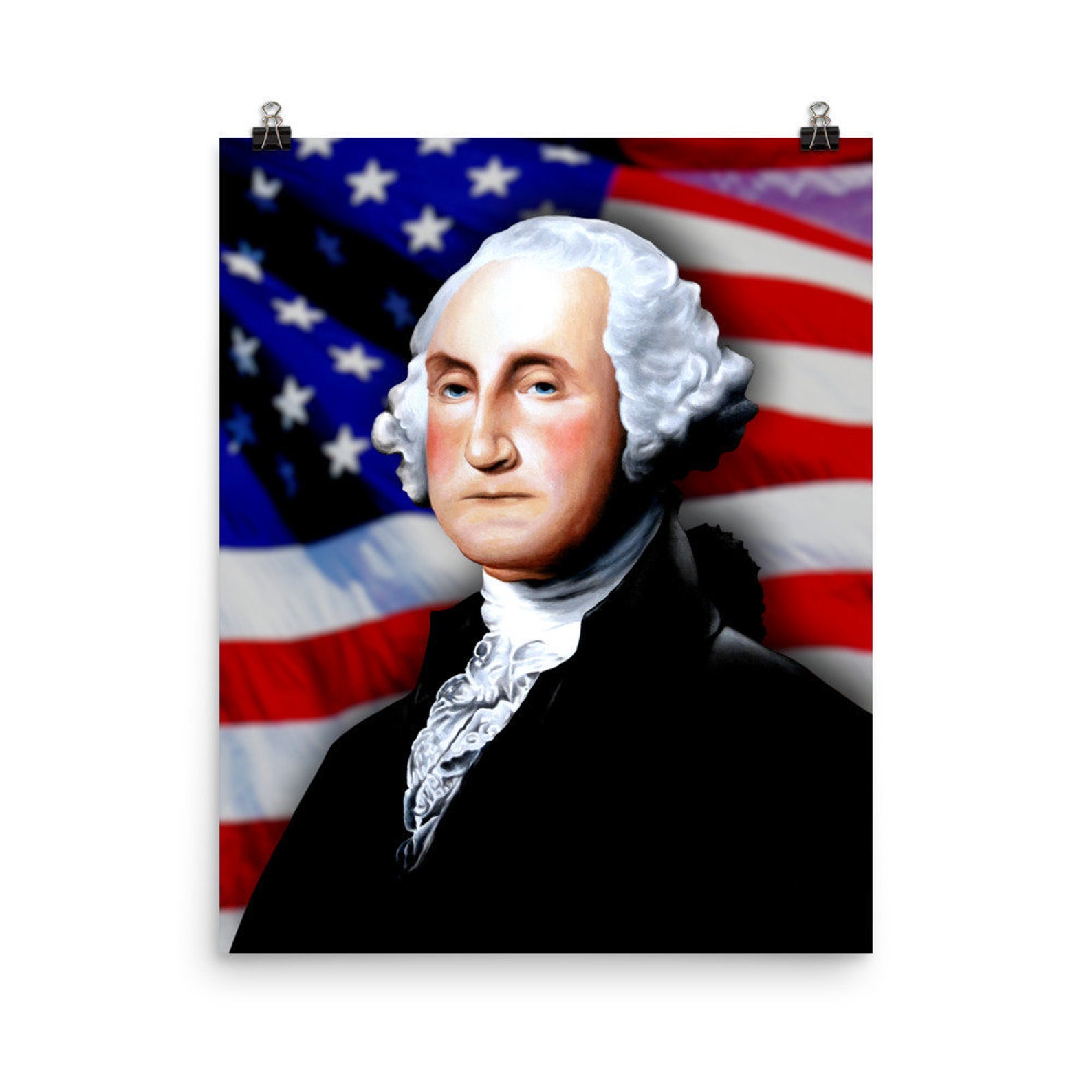 George Washington Print Poster Wall Art With US Flag Patriotic Poster ...