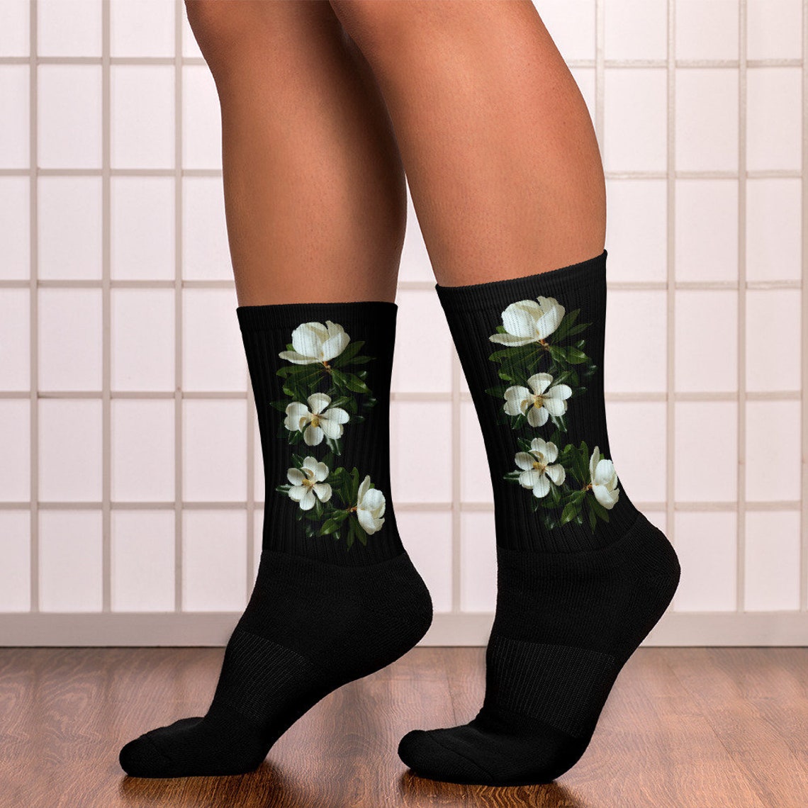Magnolia Socks Flower Socks Floral Socks - Etsy
