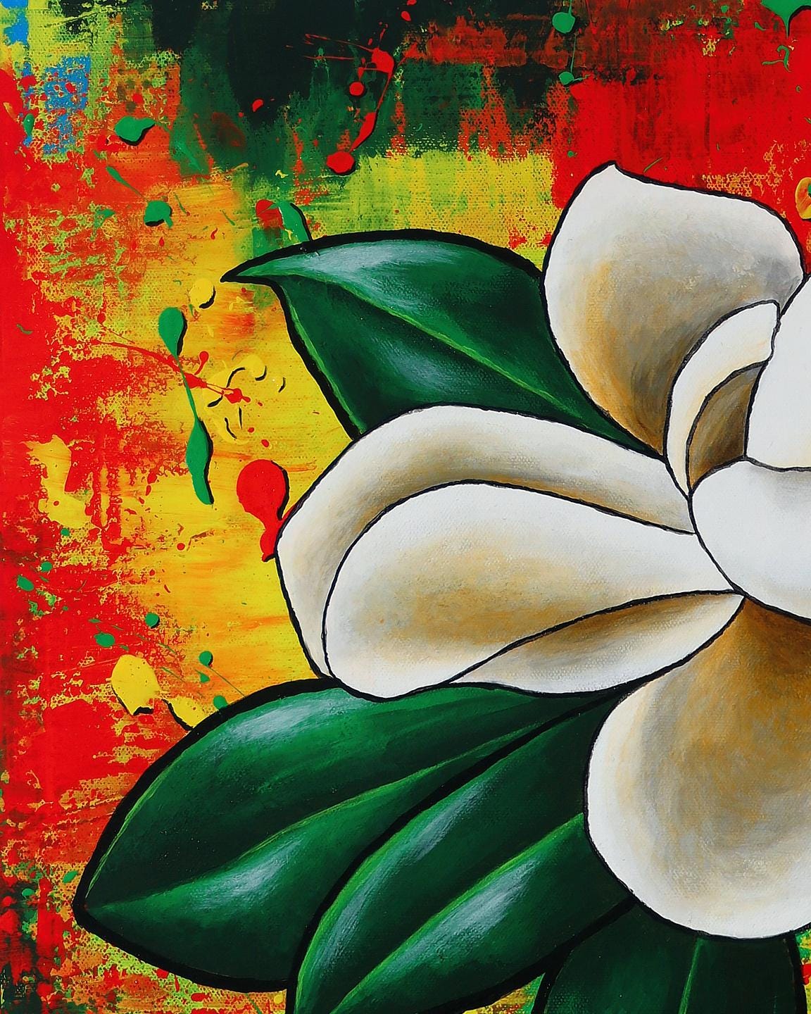 24 X 30 Vonflora Painting of Magnolia Abstract Expressionistic Floral ...