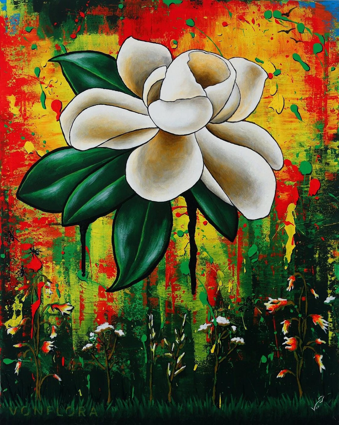 24 X 30 Vonflora Painting of Magnolia Abstract Expressionistic Floral ...