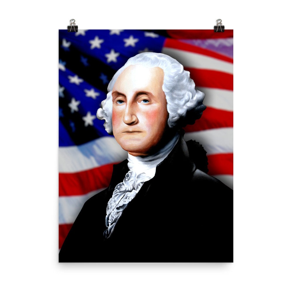 George Washington Print Poster Wall Art With US Flag Patriotic Poster ...