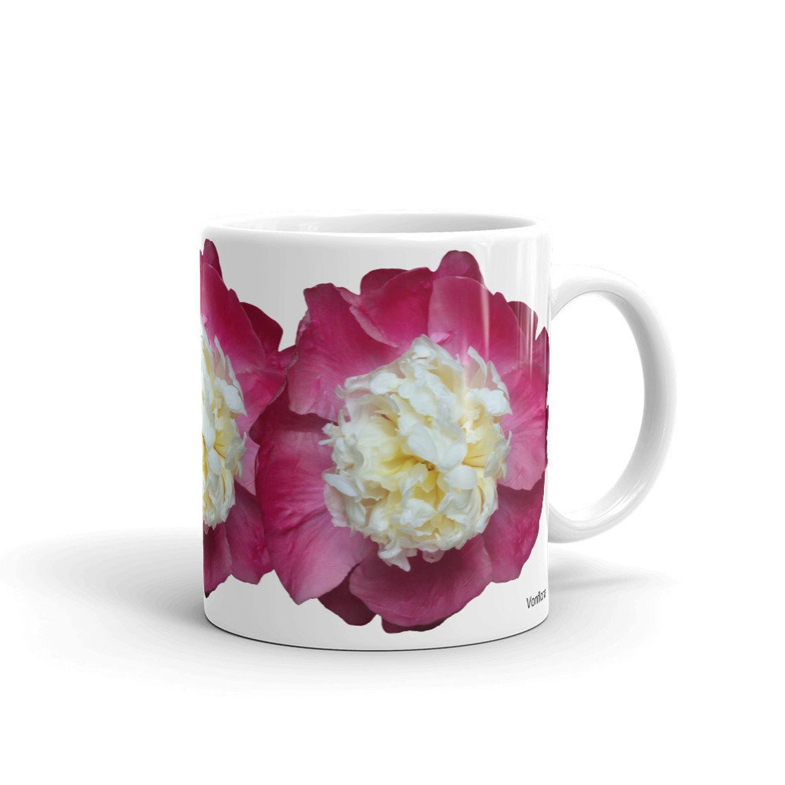 Vonflora Pink White Peony Coffee Mug Peony Tea Cup Peony Flower Mug
