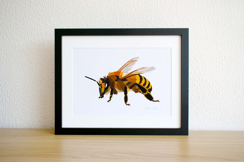 The Honey Bee Abstract Digital Art Print, Bumblebee Wall Art, Cute Bee ...