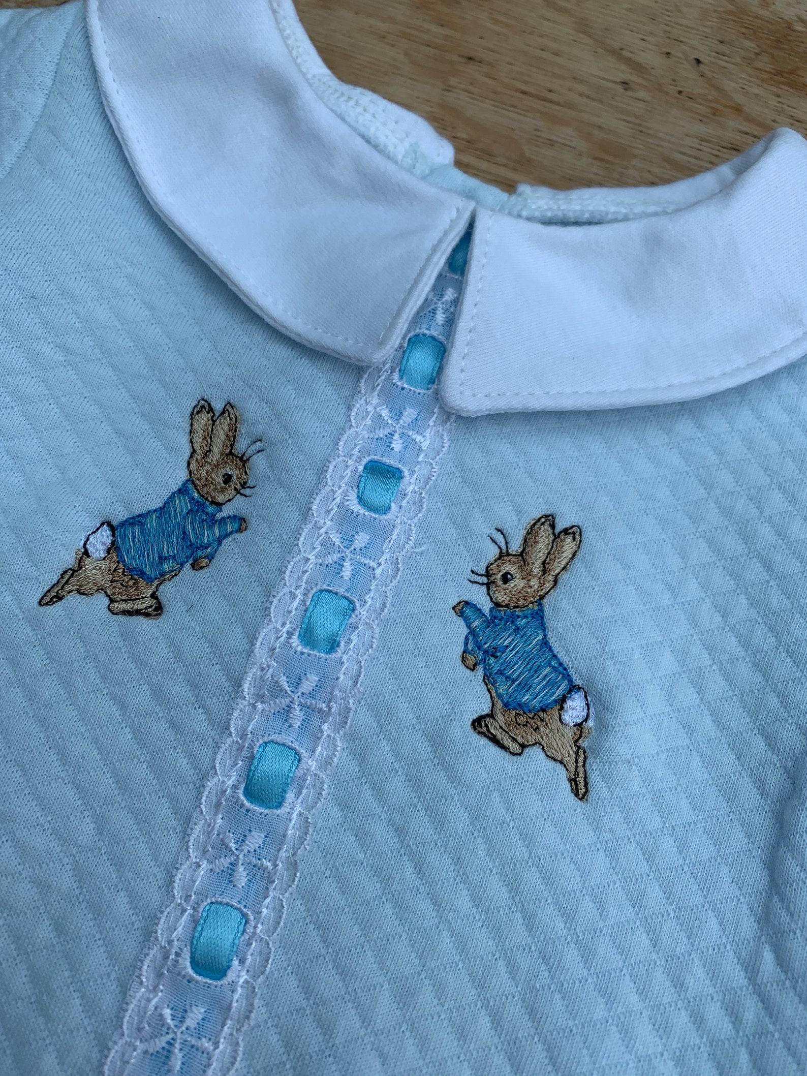 Embroidered Peter Rabbit With Lace Trim -baby Boys Romper Sizes NB to 6 ...