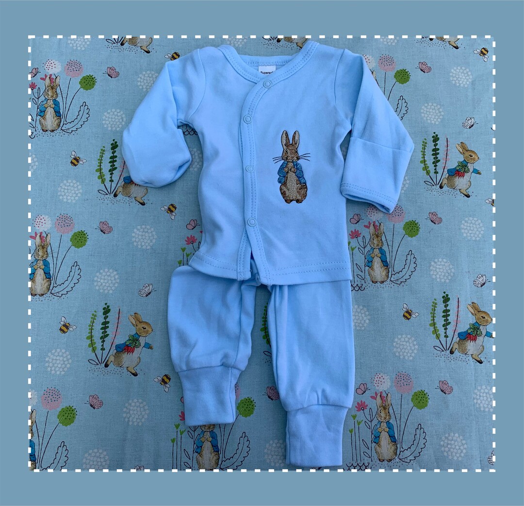 Embroidered Peter Rabbit - 3 Piece Set - Baby Blue Jacket-pants and Hat ...