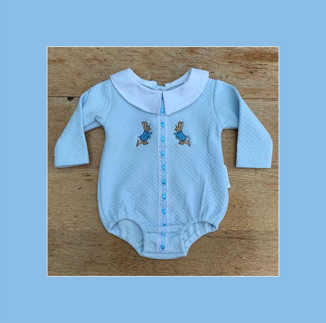 Embroidered Peter Rabbit With Lace Trim -baby Boys Romper Sizes NB to 6 ...