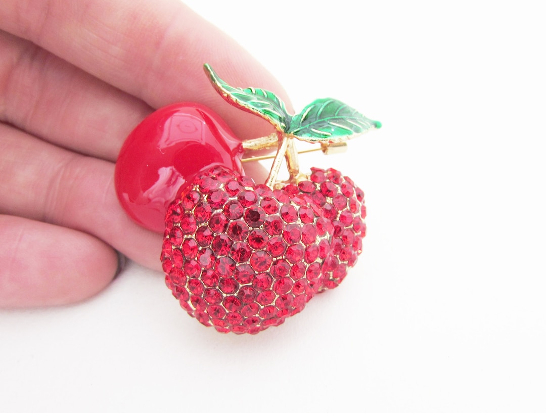 Cherry Brooch, Cherry Jewellery, Sparkly Cherries Brooch, Small Red ...