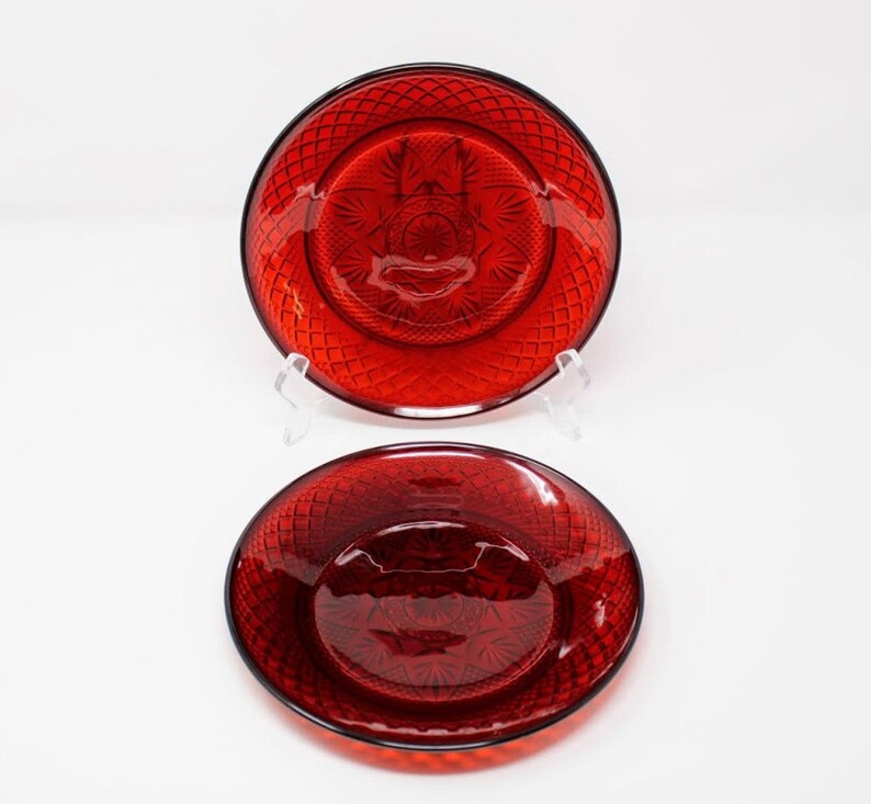 Luminarc-durand RUBY RED 8 Salad Plates / Set of 2 Cristal D'arques Cut ...