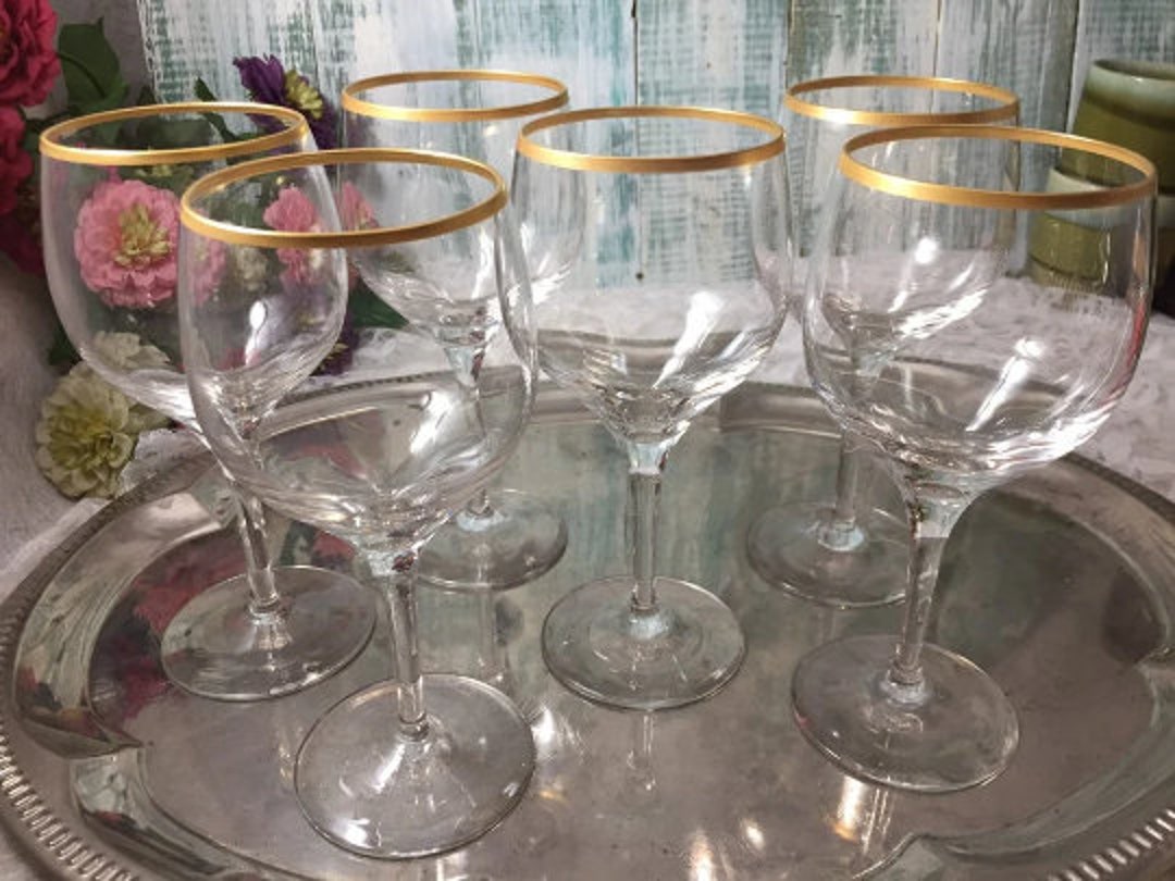 Vintage Crystal Water Goblets / Glasses Set of 6 Gold Trim ...