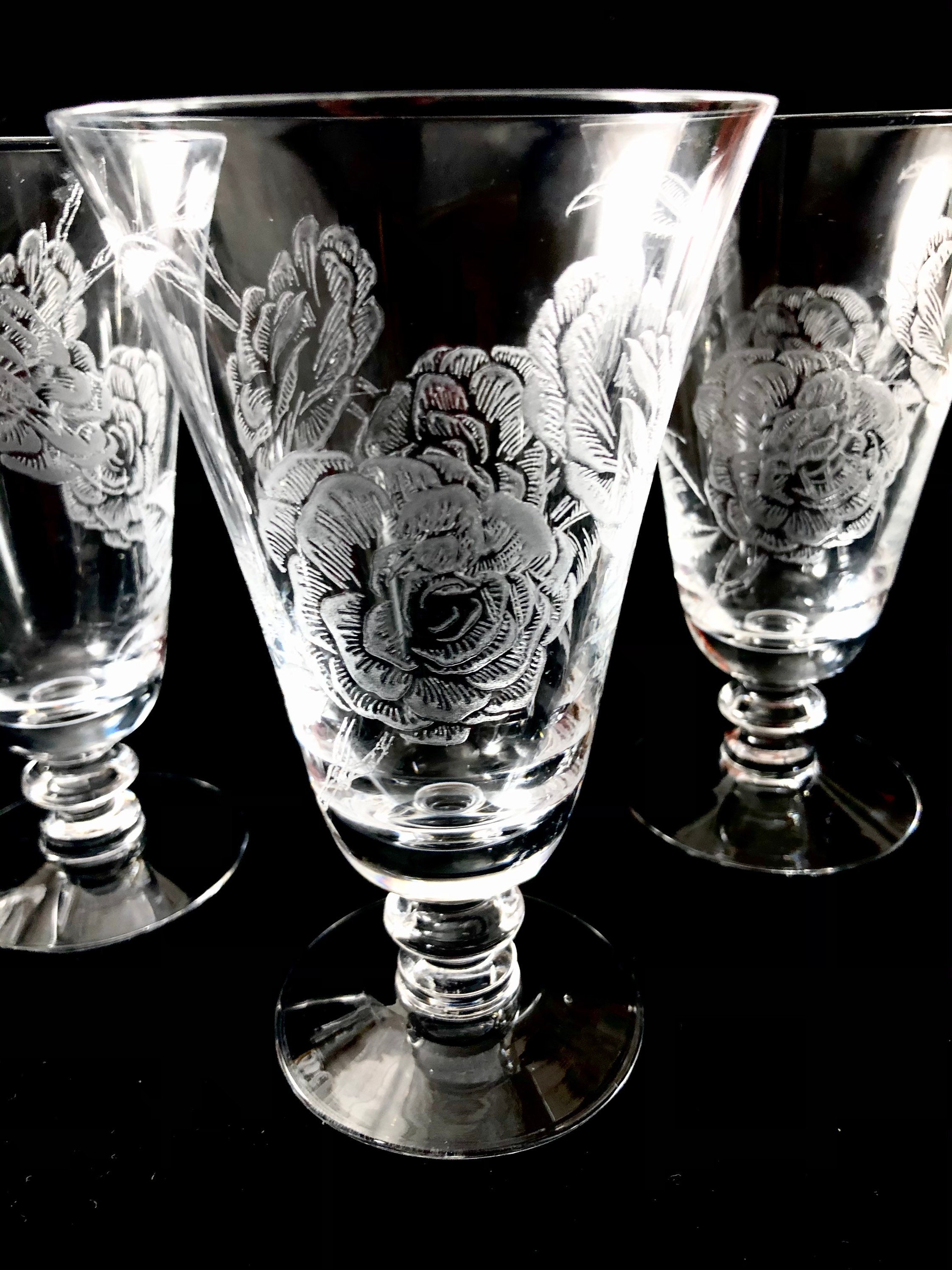 Vintage Clear Etched Crystal Iced Tea Glasses Water Goblets - Etsy