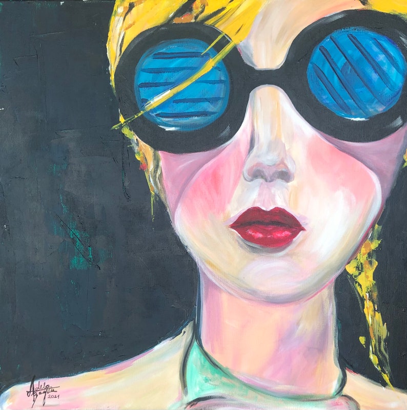 Blue Glasses Acrylic Painting Wall Painting Abstract - Etsy