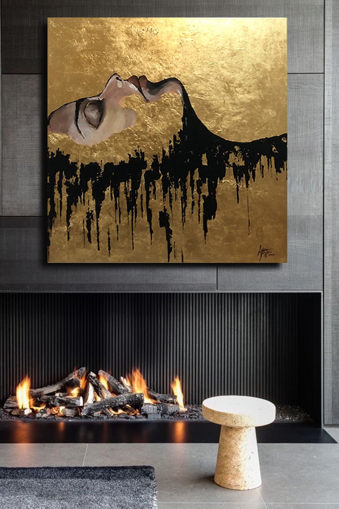 Grand tableau noir et or peinture acrylique sur toile art - Etsy France