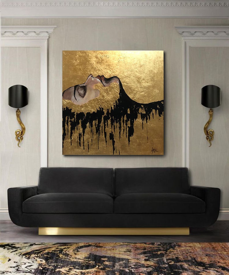 Large Black and Gold Painting Acrylic Painting on Canvas | Etsy