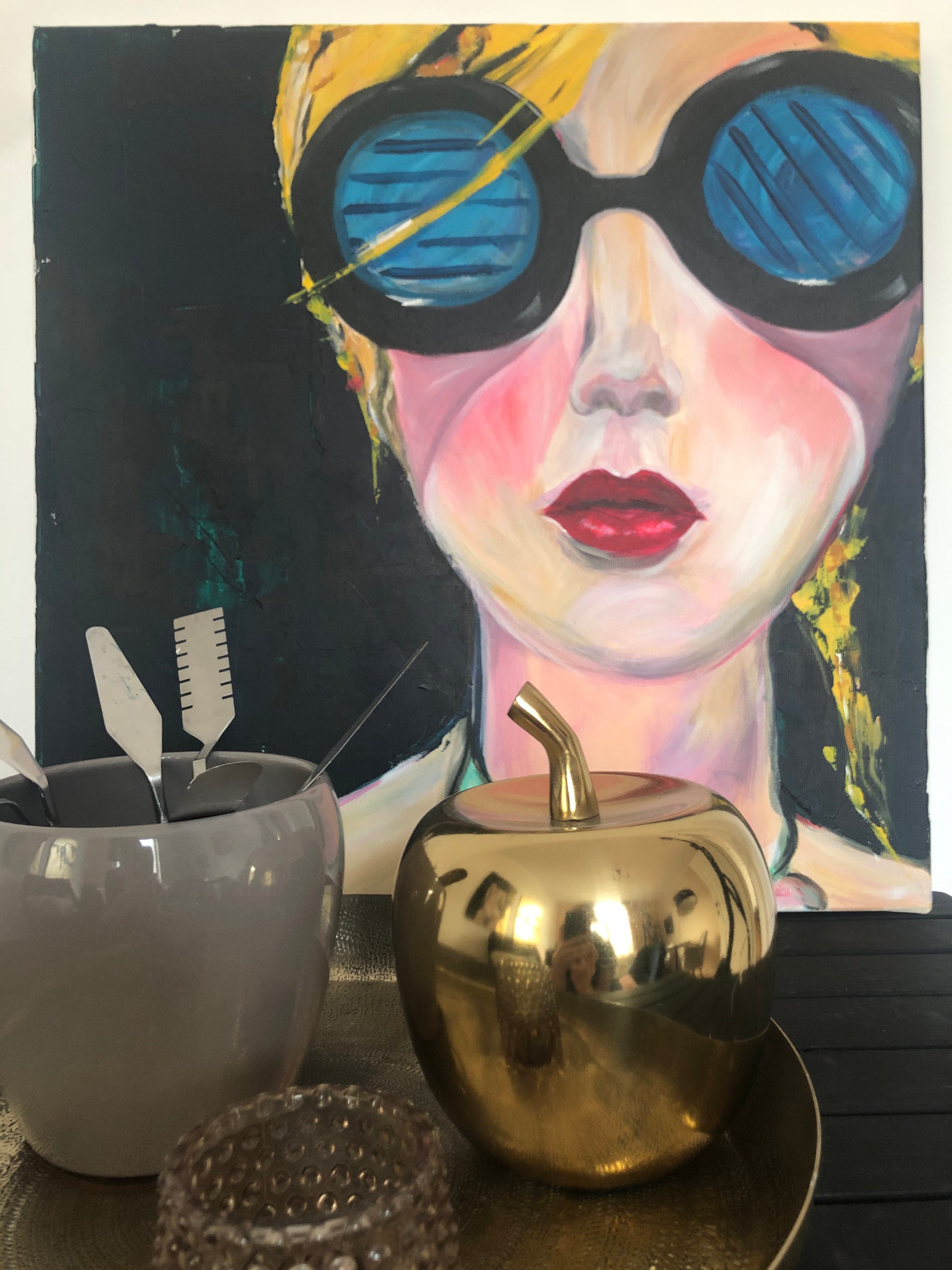 Blue Glasses Acrylic Painting Wall Painting Abstract - Etsy