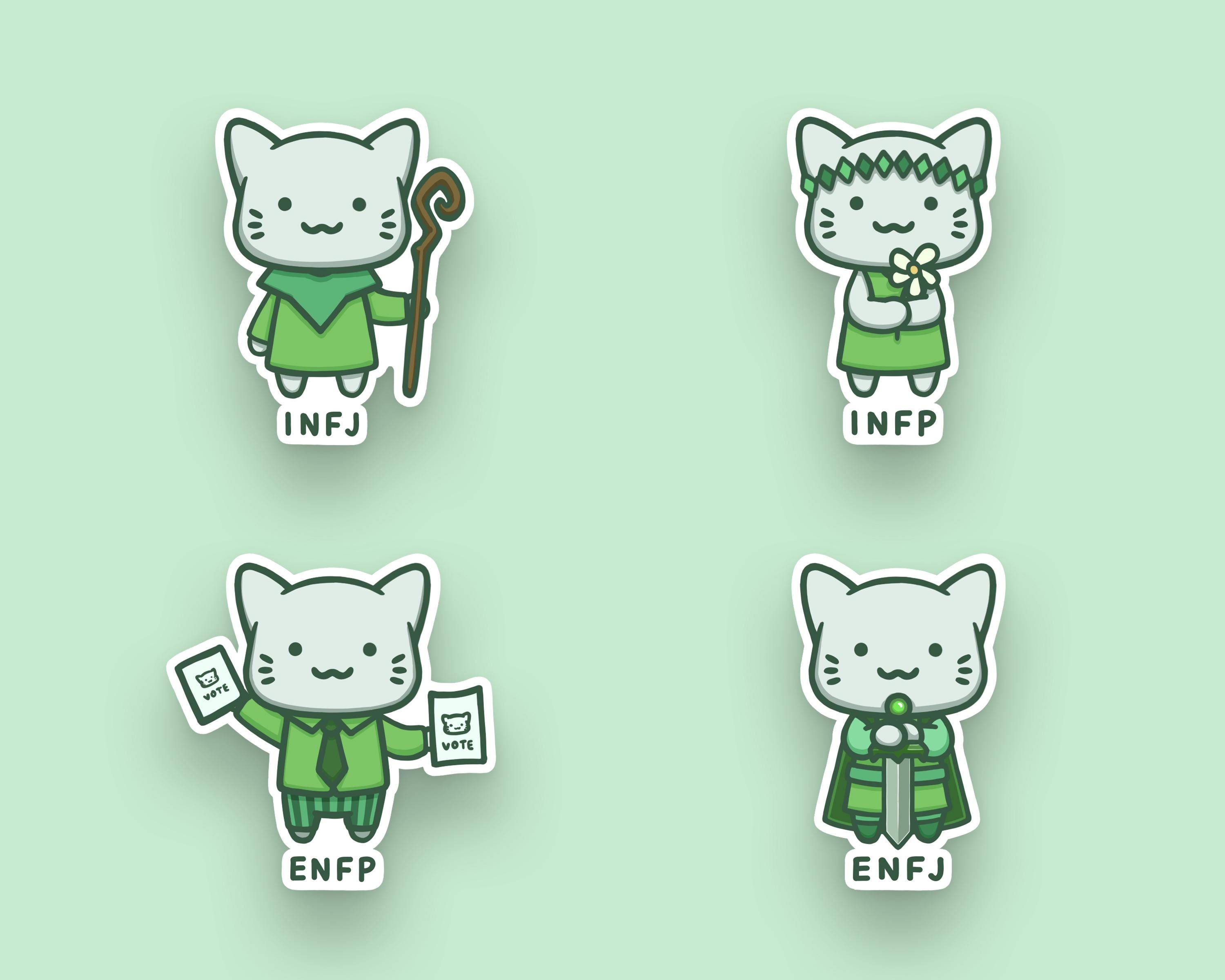 Cute MBTI Cat Stickers | Myers Briggs | Personality Type | Animal ...