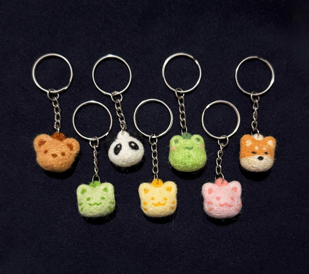 Cute Animal Needle Felted Keychain | Cat | Panda | Bear | Frog | Shiba ...