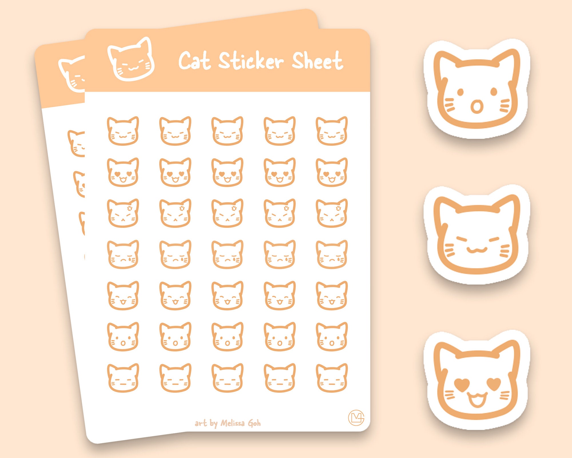 Cat Emoji Sticker Sheet | Matte Sticker | Kawaii Sticker | Sticker ...