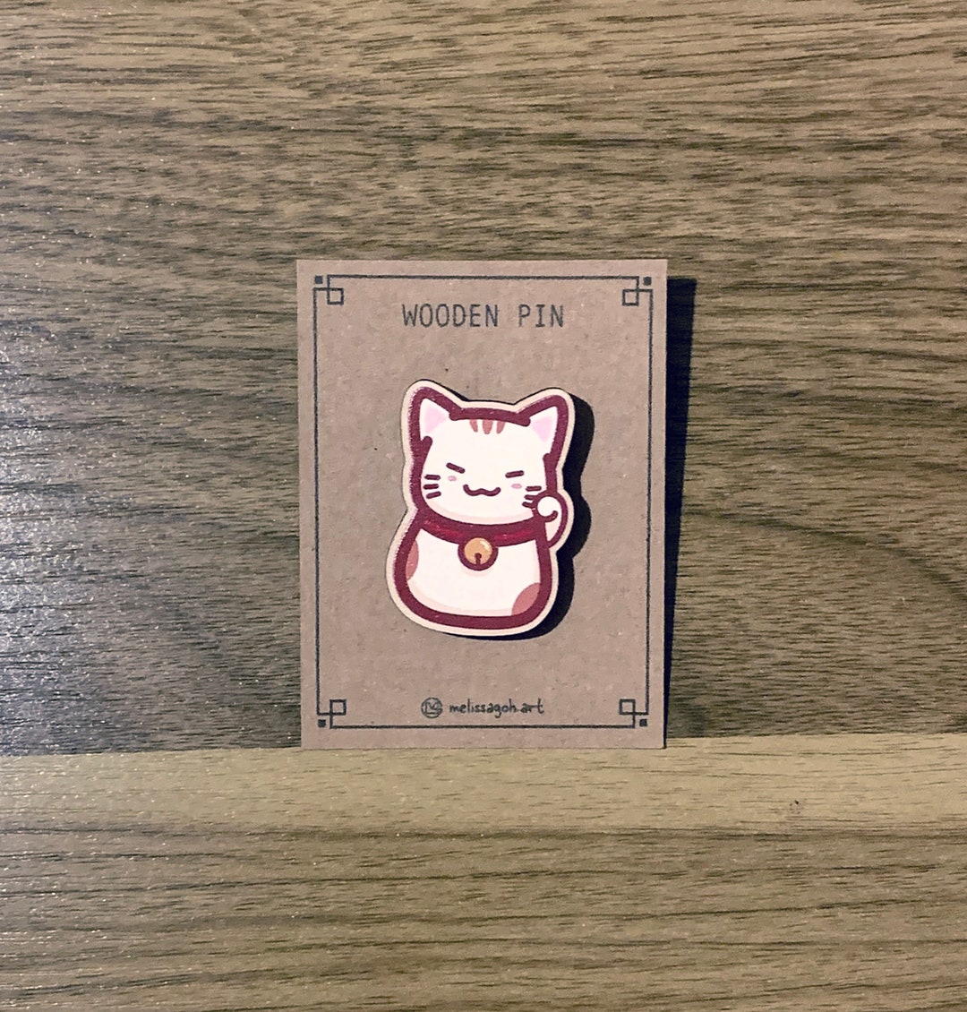 Lucky Cat Wooden Pin | Cute Pin | Accessory | Wooden Badge | Animal Pin ...