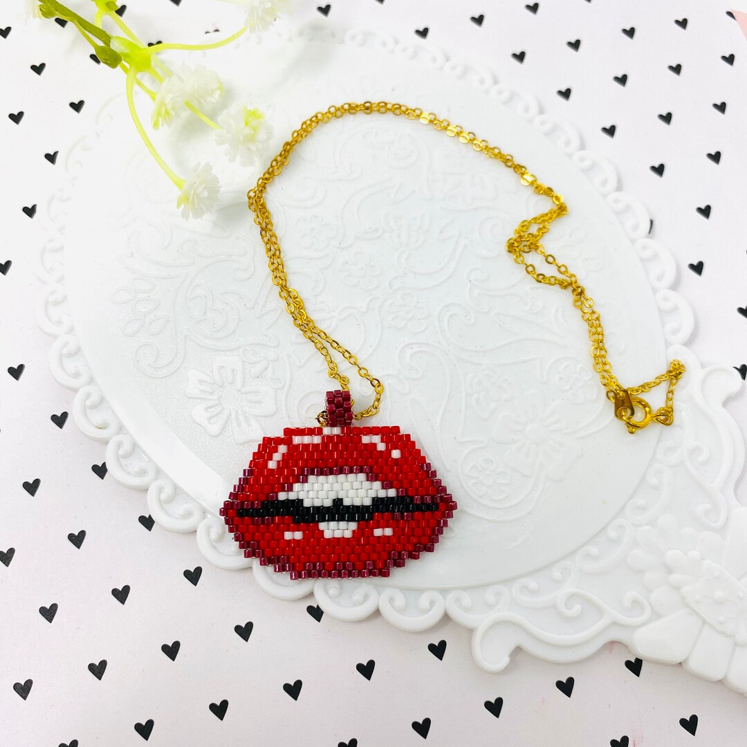 Lip Necklace, 14k Gold Chain With Lips, Handmade Necklace, Gold Plated ...
