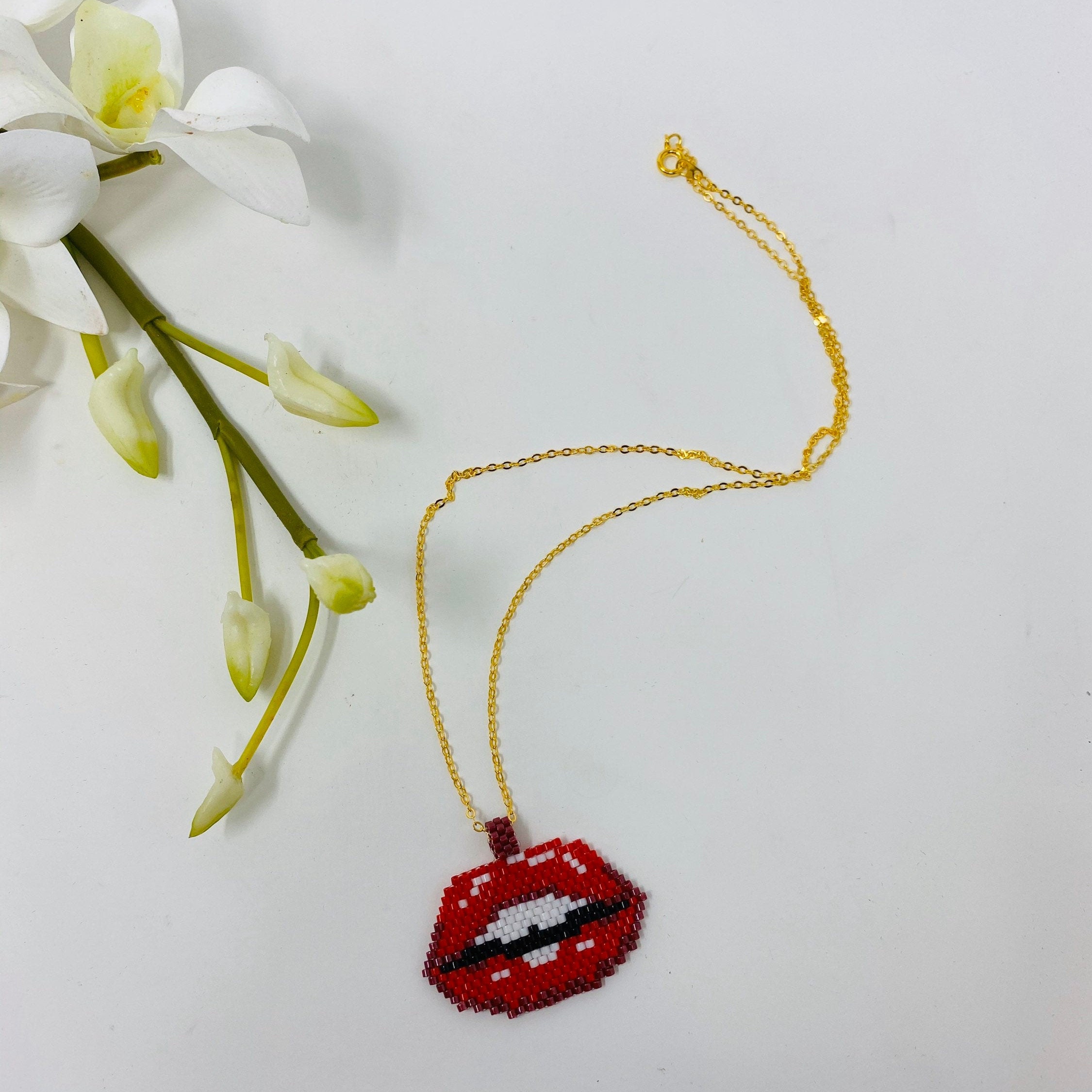Lip necklace 14k Gold Chain with Lips Handmade necklace | Etsy