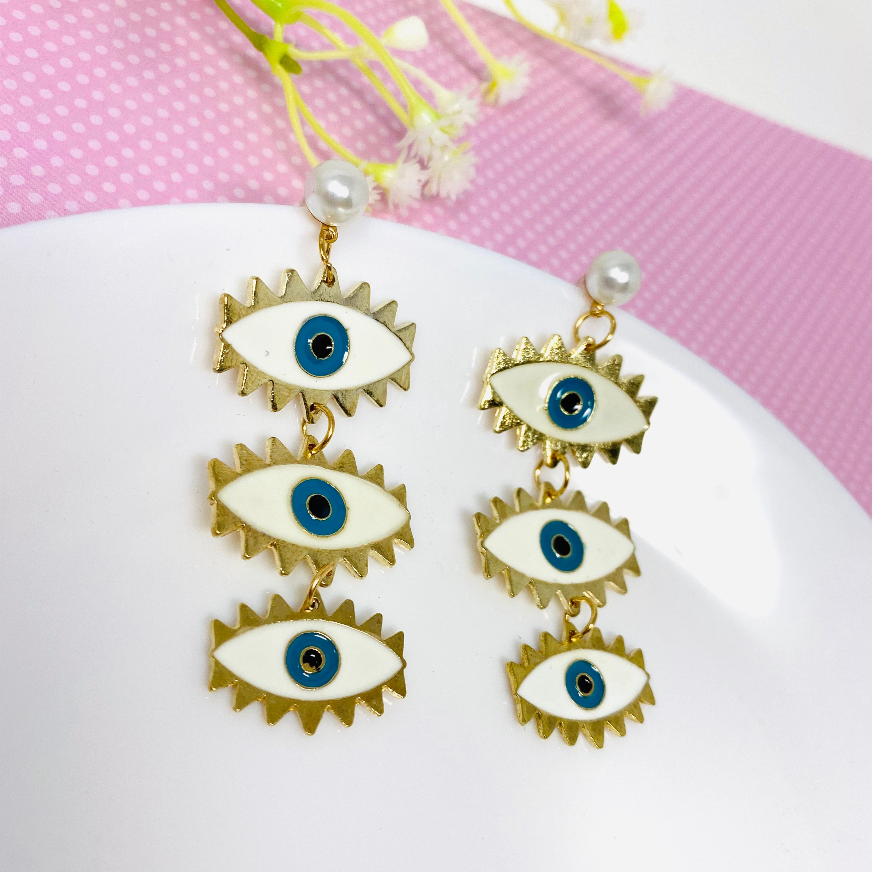 Gold Evil Eye Earrings Large Eye Gold Dangle funny earrings | Etsy