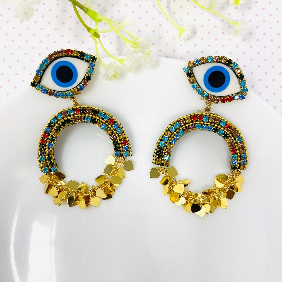 Multicolor Eye Earrings, Stunning Handmade Earrings, Evil Eye Earrings ...