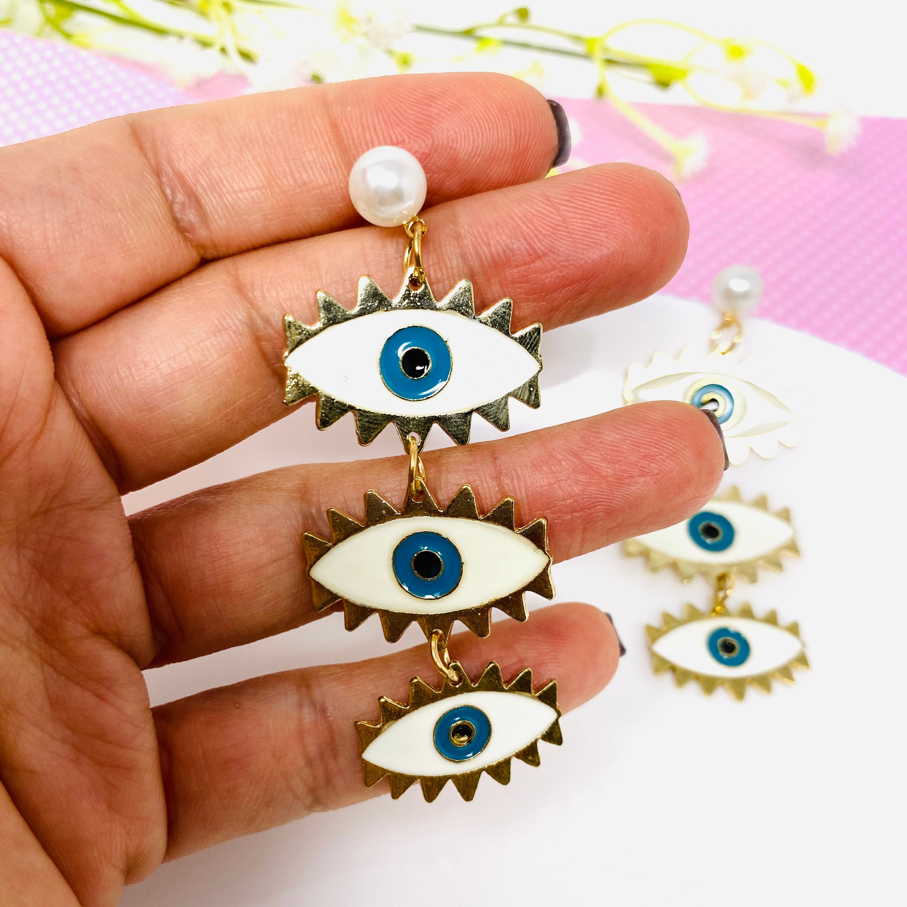 Gold Evil Eye Earrings Large Eye Gold Dangle funny earrings | Etsy