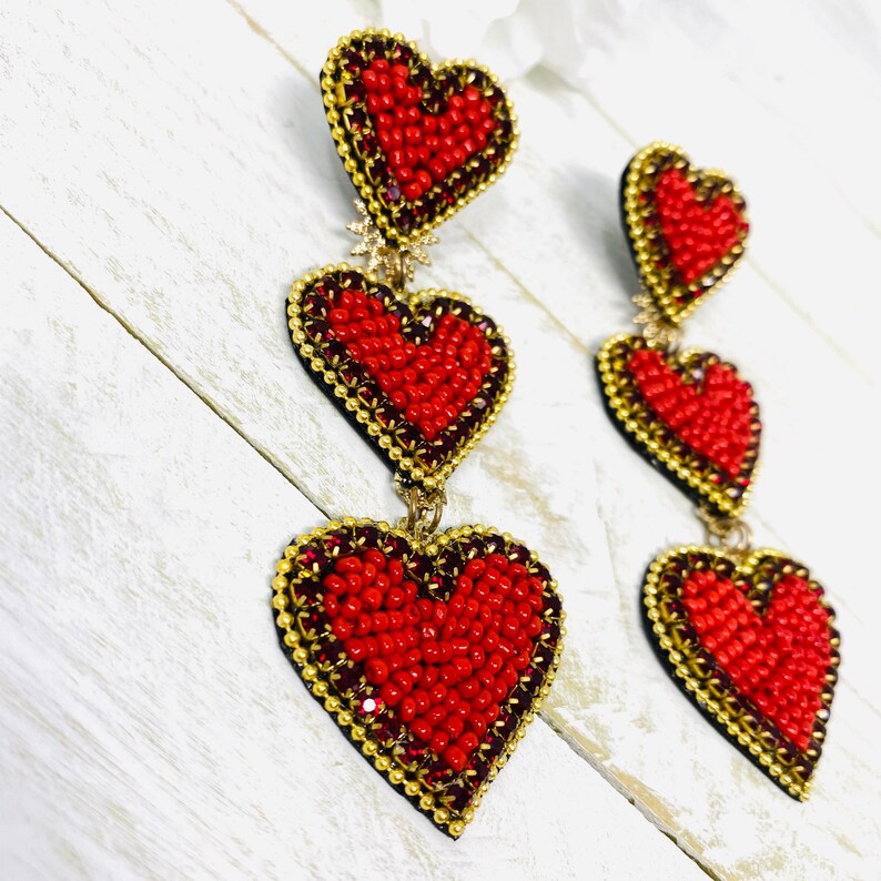 Red Heart Earrings Dainty Heart Earrings Handmade - Etsy