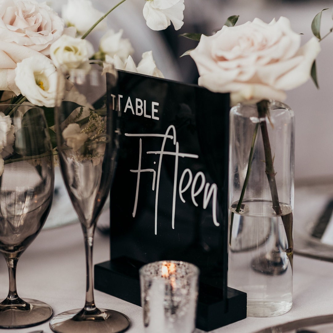 Black Acrylic Wedding Table Numbers + Stands - Etsy