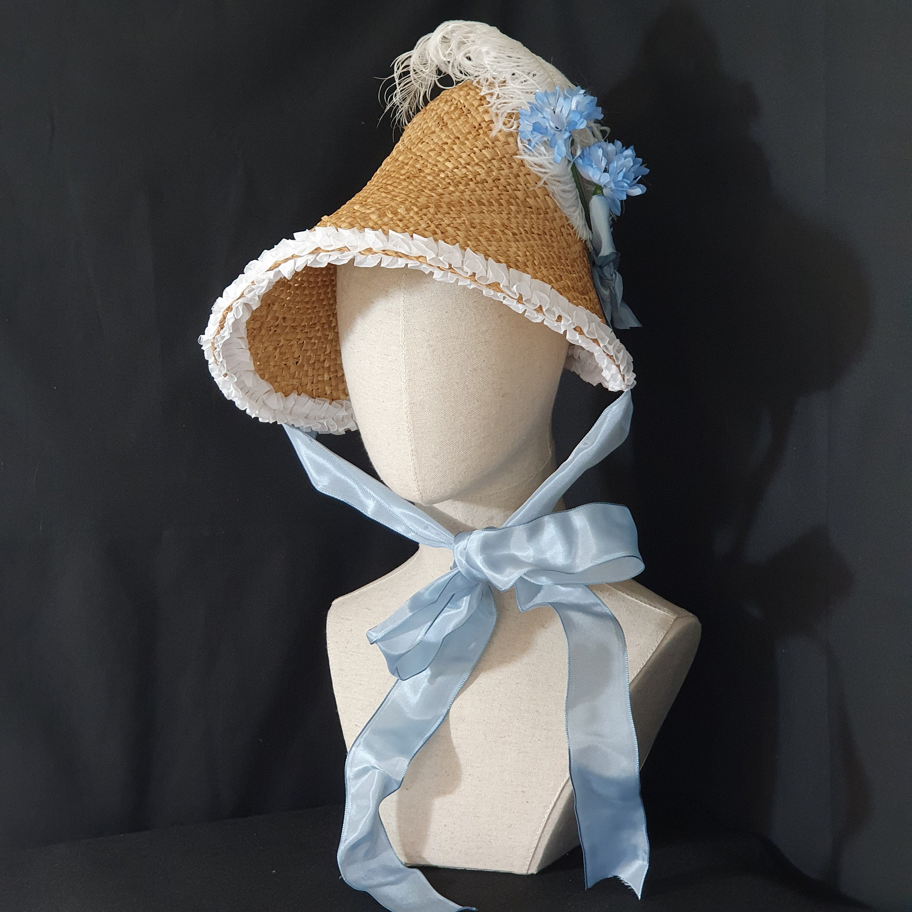 Regency style STRAW BONNET Sky blue | Etsy