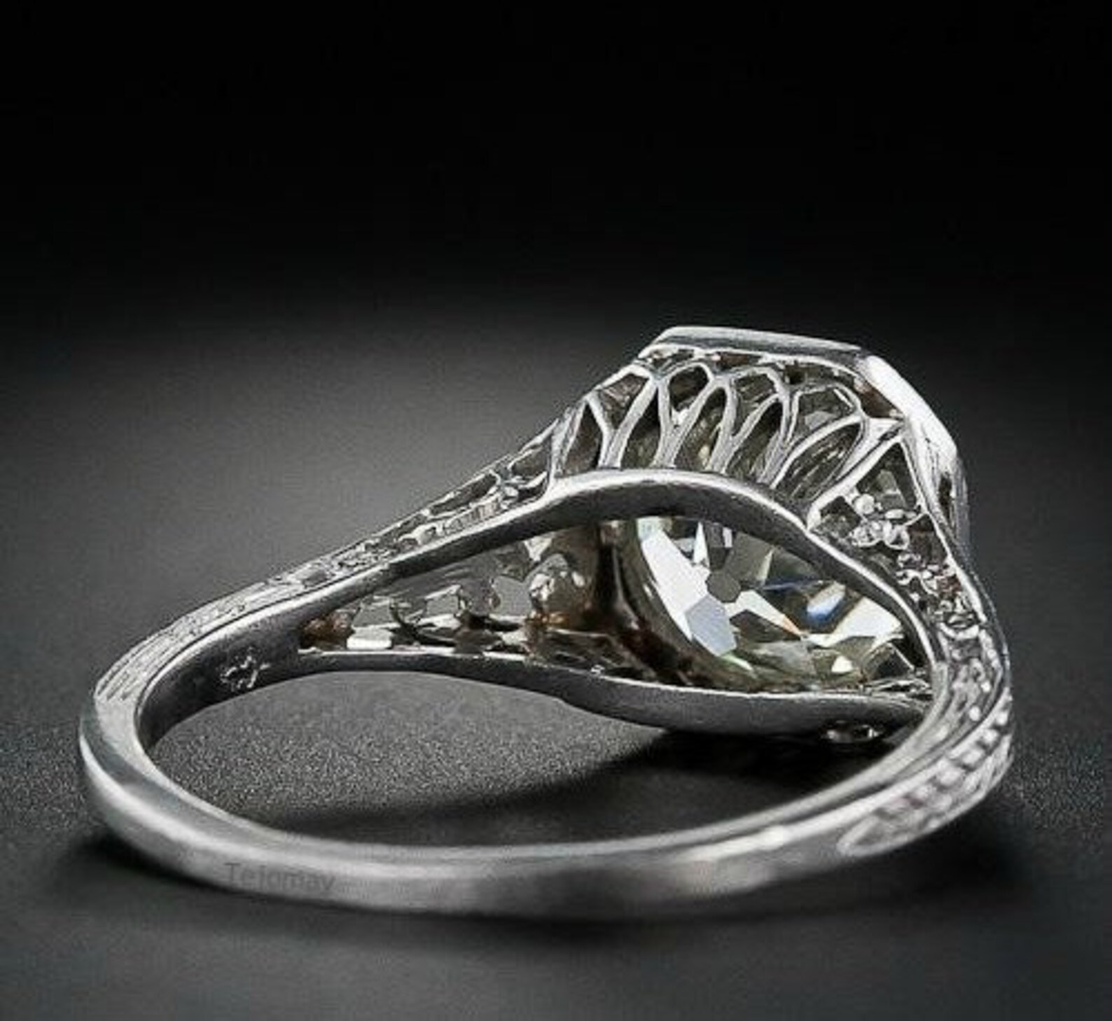 Antique Vintage Old Mine Round Cut 925 Sterling Silver Moissanite Ring ...