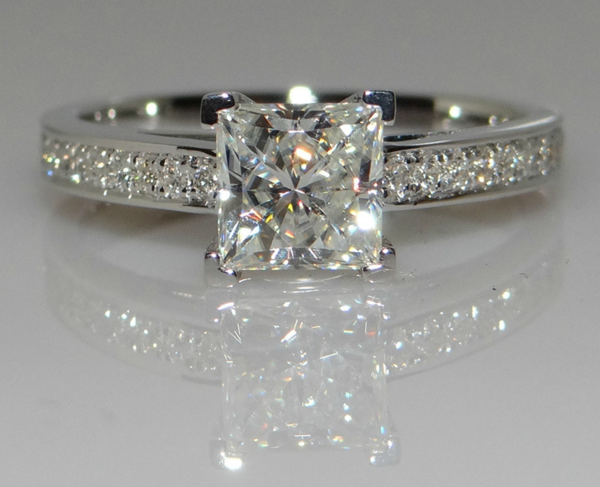 925 Sterling Silver Moissanite Ring Classic Style Princess Cut Etsy