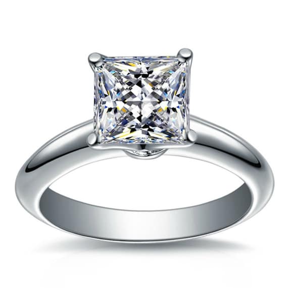 925 Sterling Silver Moissanite Ring Classic Style Princess Cut Etsy