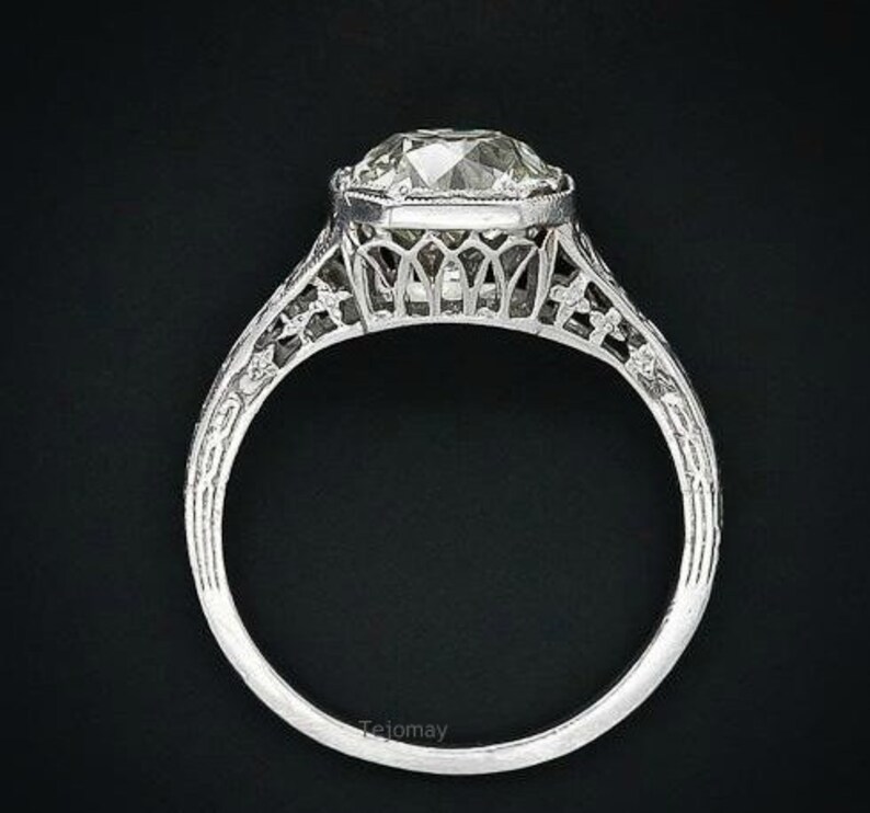 Antique Vintage Old Mine Round Cut 925 Sterling Silver Moissanite Ring ...