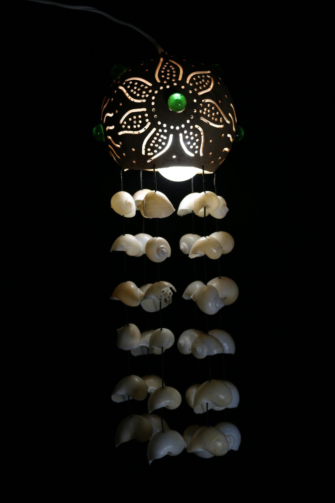 Night Light, Sea Shell, Coconut Shell, and Glass Marbles Lamp - Etsy